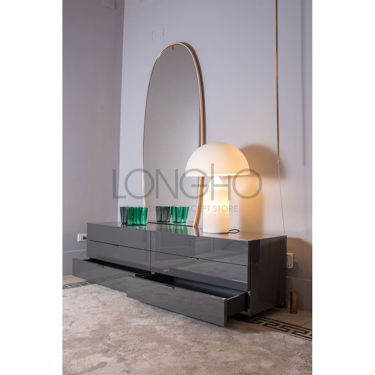 Minotti - Contenitore Harvey Line laccato lucido grigio stone - LONGHO ...
