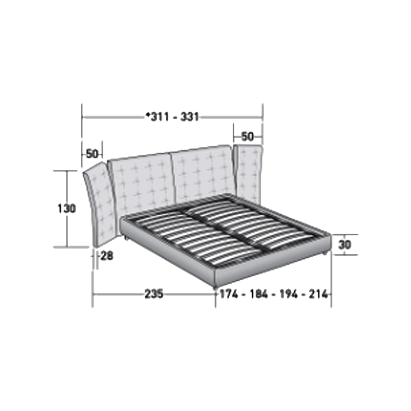 Flou - Letto matrimoniale Angle paravento testata trapuntata base H25 ...