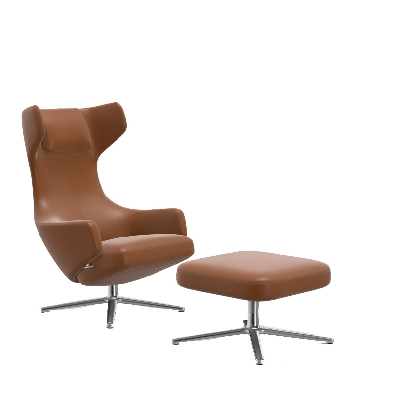 Vitra - Poltrona Grand Repos & Ottoman in pelle Cognac e basamento ...